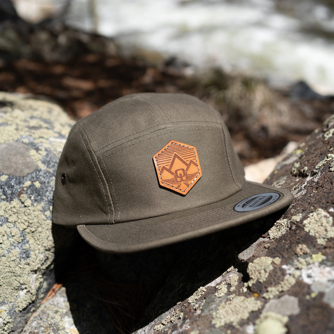 Leather Patch Jockey Hat Yupoong 7005 Wingcrest Outdoor Headwear Camper Hat Handmade in USA Low ...