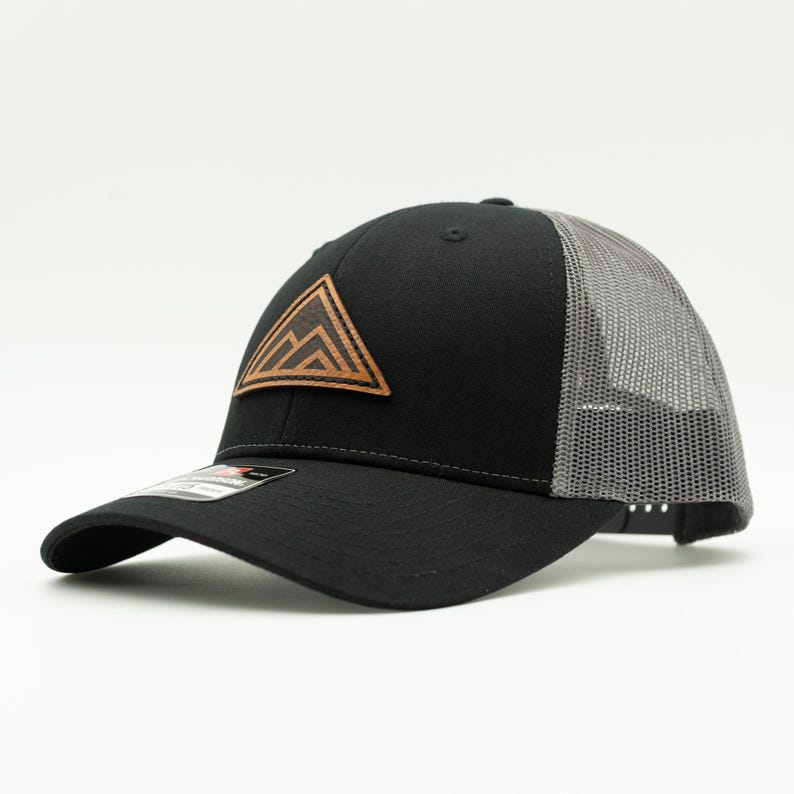 Richardson 115 and 112 Hat With Dark Mountain Leather Patch Design ...