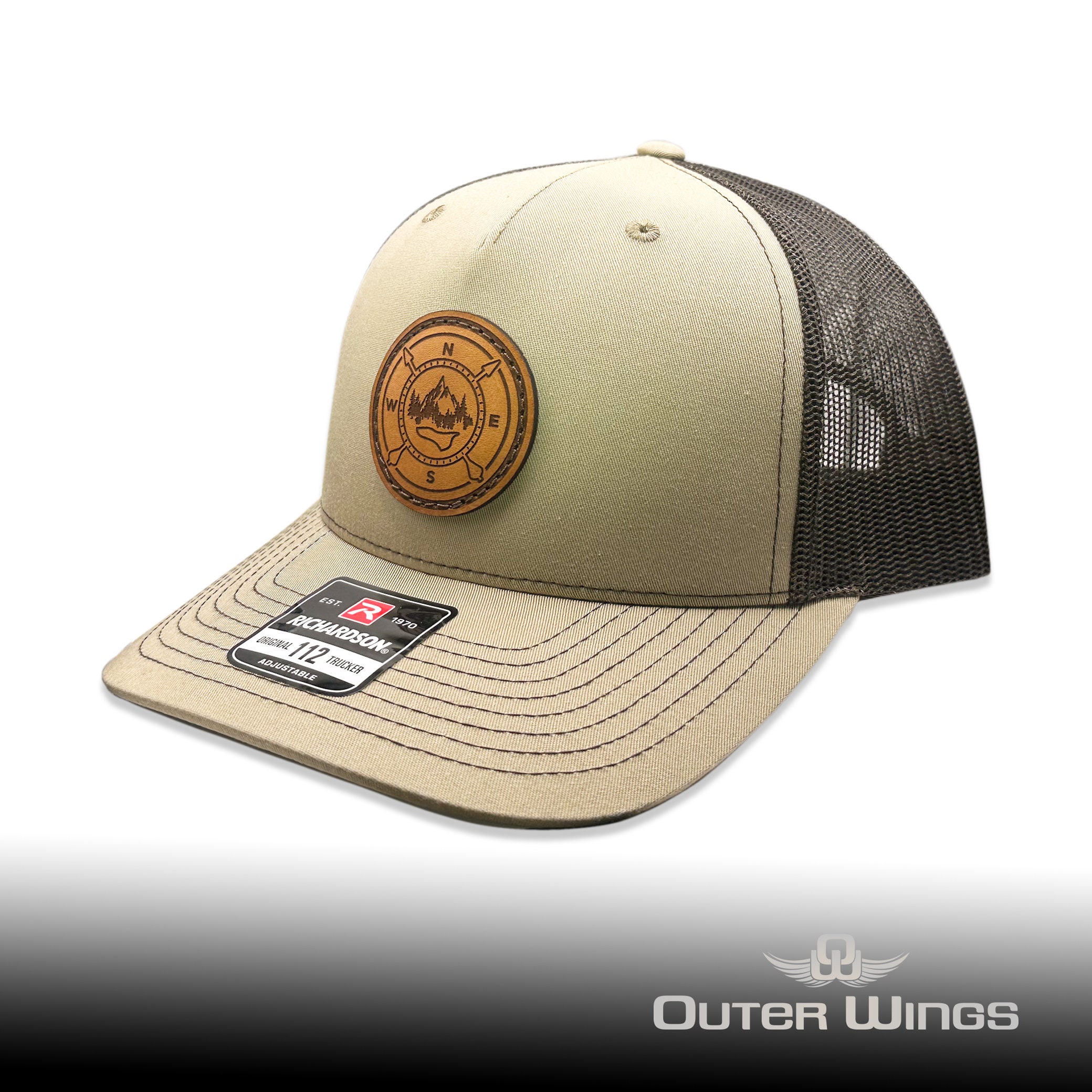 Outdoor Compass Leather Patch Hat Richardson 112 Snapback Laser ...