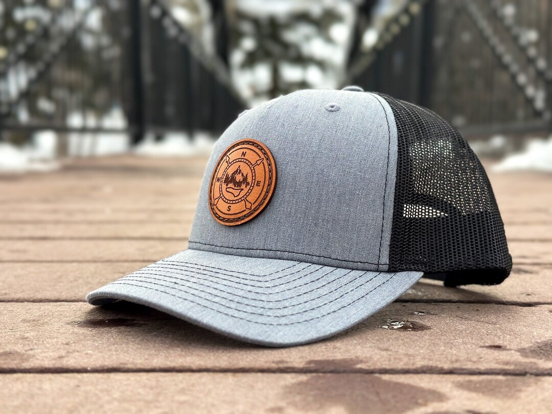 Outdoor Compass Leather Patch Hat Richardson 112 Snapback Laser ...
