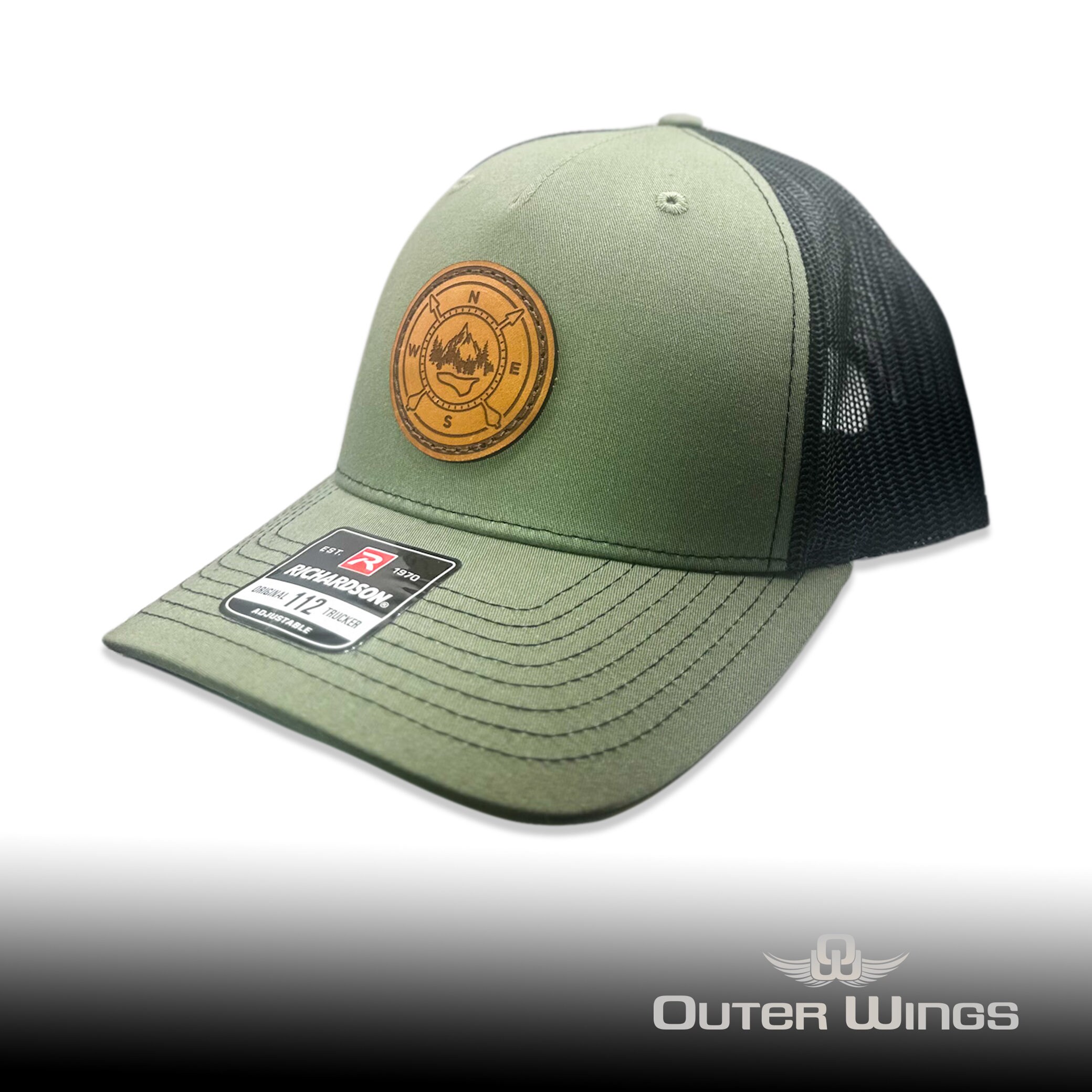 Outdoor Compass Leather Patch Hat Richardson 112 Snapback Laser ...