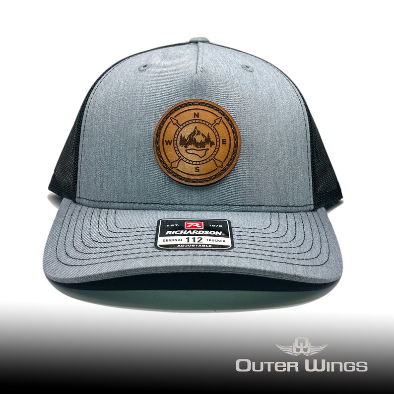 Outdoor Compass Leather Patch Hat Richardson 112 Snapback Laser ...