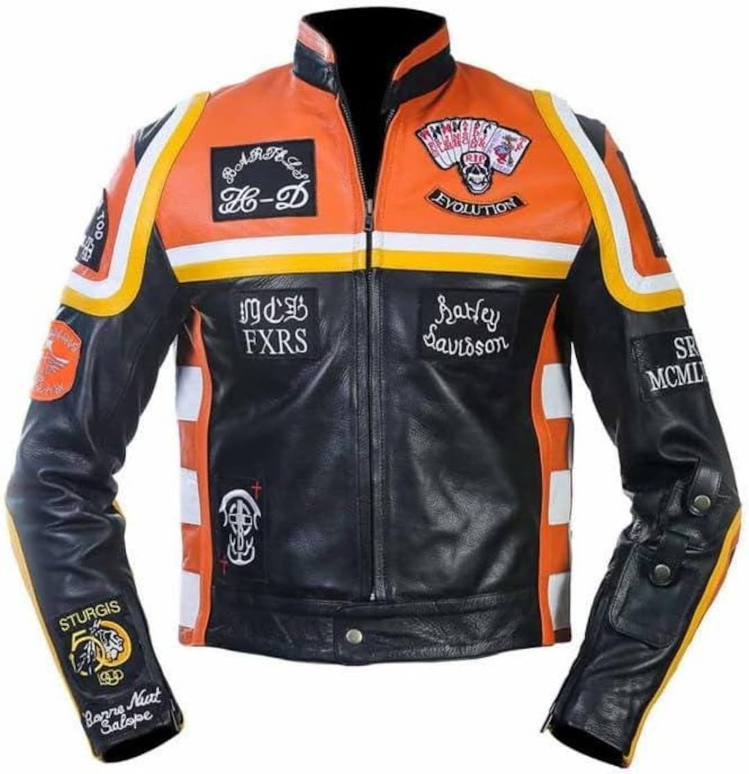 Micky Rourke HDMM Orange and Black Raceway Cowhide Mid Grain Motorcycle ...
