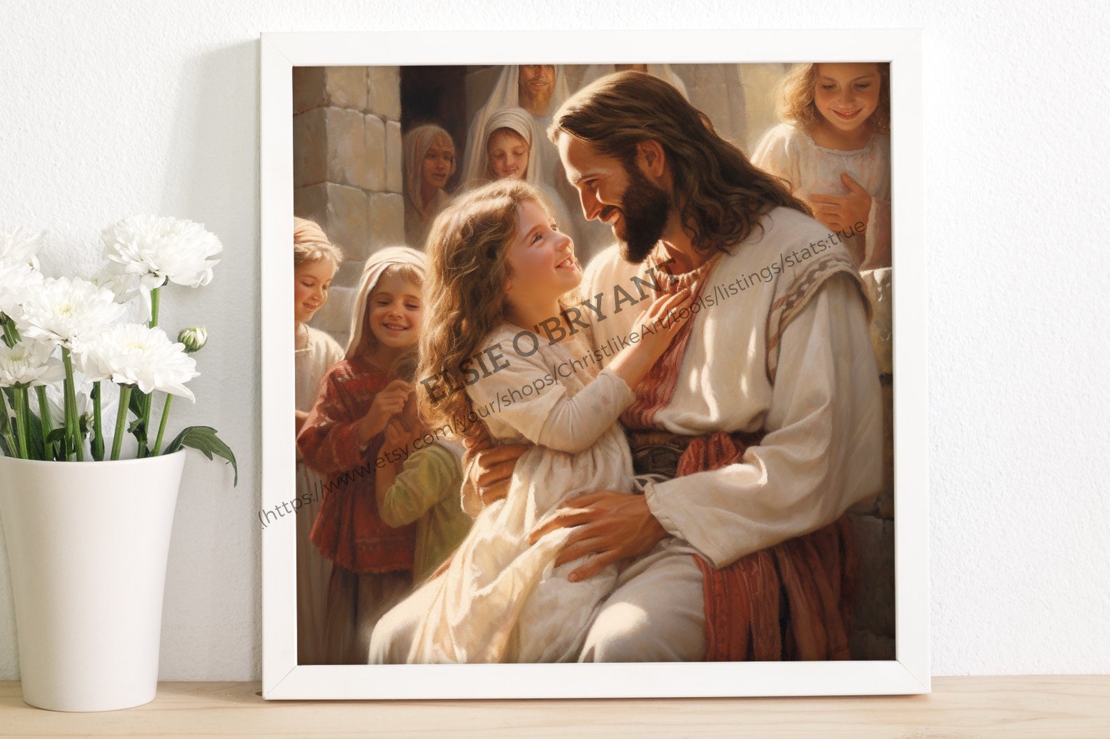A Sweet Painting of a Little Girl Sitting on Jesus Christ's Lap - Etsy