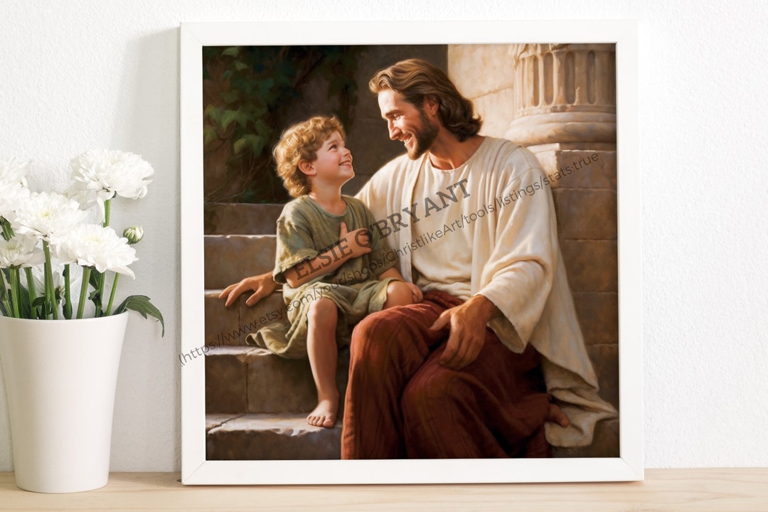 A Sweet Painting of a Little Boy With Jesus Christ - Etsy