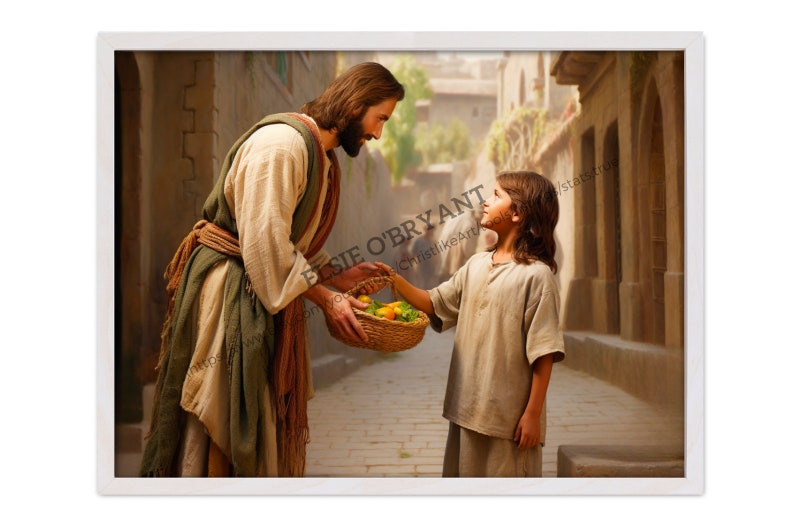 Painting of Jesus Christ Offering Food to a Poor Little Boy - Etsy
