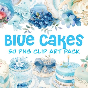 Blue Cakes PNG Clip Art Pack, Blue Cakes for Birthday Decoration Png ...