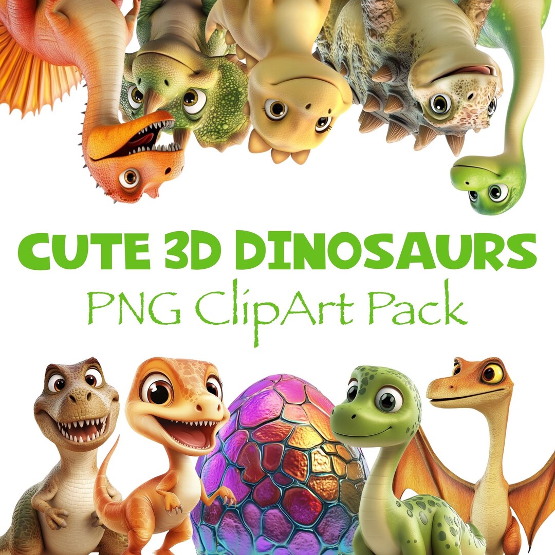 Cute Dinosaurs Clip Art PNG Bundle, Dino PNG Bundle, Prehistoric ...