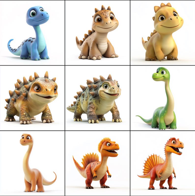 3D Cute Dinosaurs Clip Art PNG Bundle, Dino PNG Bundle, Prehistoric ...