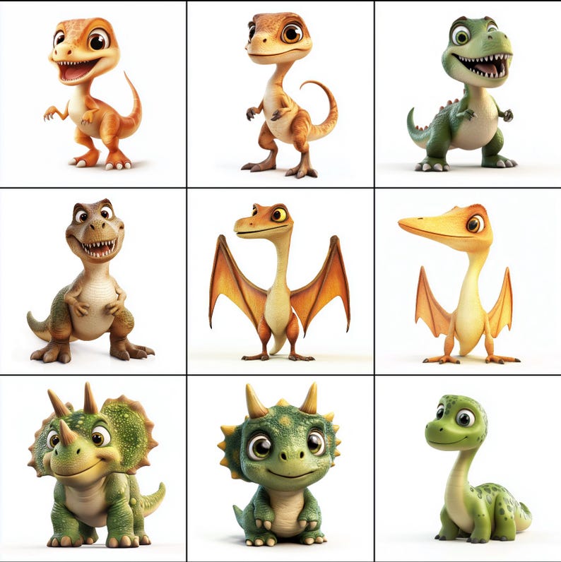 3D Cute Dinosaurs Clip Art PNG Bundle, Dino PNG Bundle, Prehistoric ...