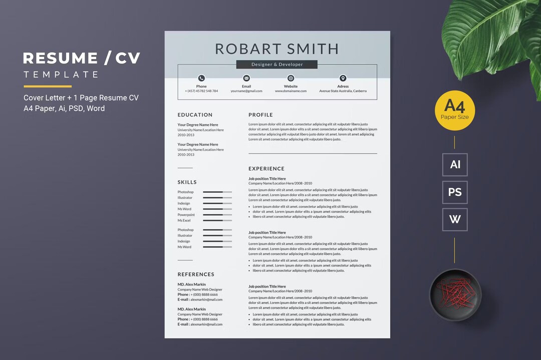 CV TEMPLATE Resume Word. Professional Resume Template. Minimalist ...