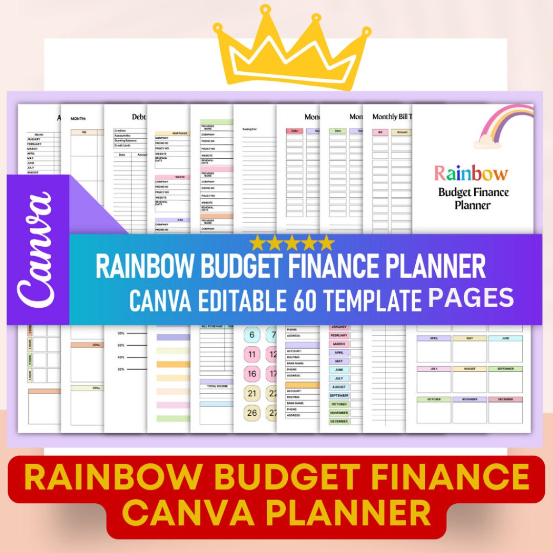 EDITABLE Rainbow Colourful Budget Finance Canva Planner Bundle ...