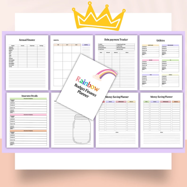 EDITABLE Rainbow Colourful Budget Finance Canva Planner Bundle ...