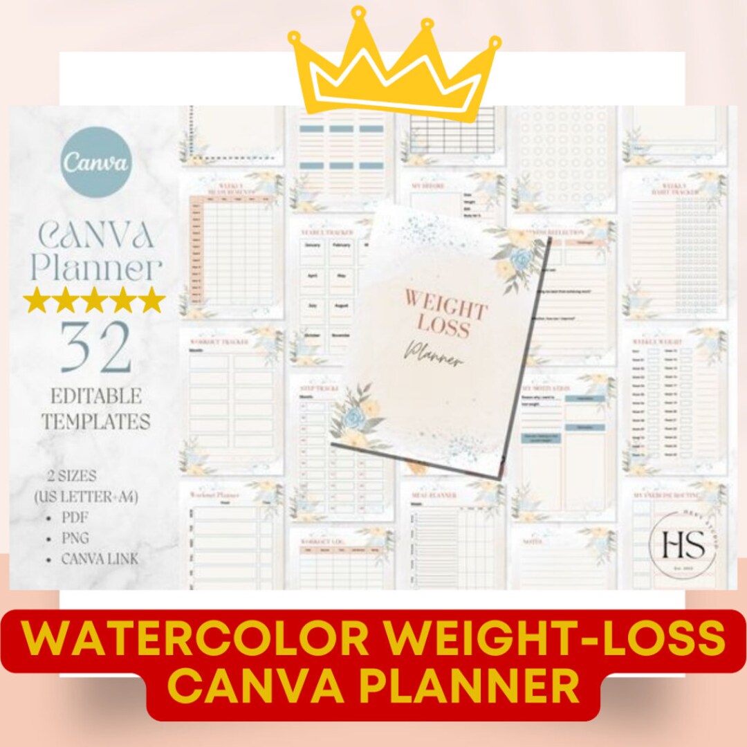 EDITABLE Canva Weight Loss Canva Planner Template Bundle, Flower Design, Fitness Planner ...
