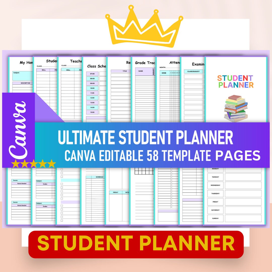 EDITABLE Student Planner Canva Template Printable, Teacher Planner ...
