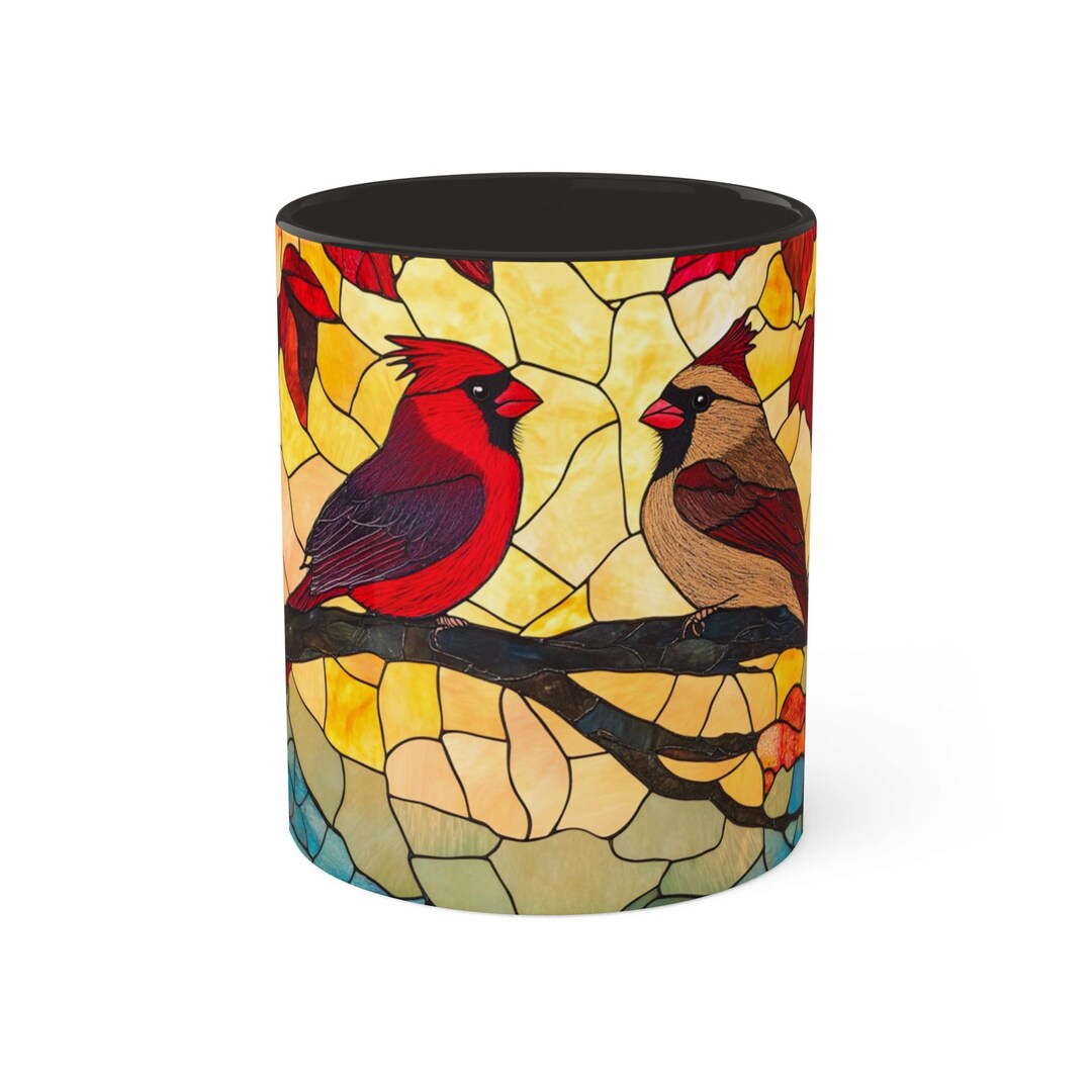 Red Cardinal Mug: Faux Stained Glass Bird Lover Gift - Etsy