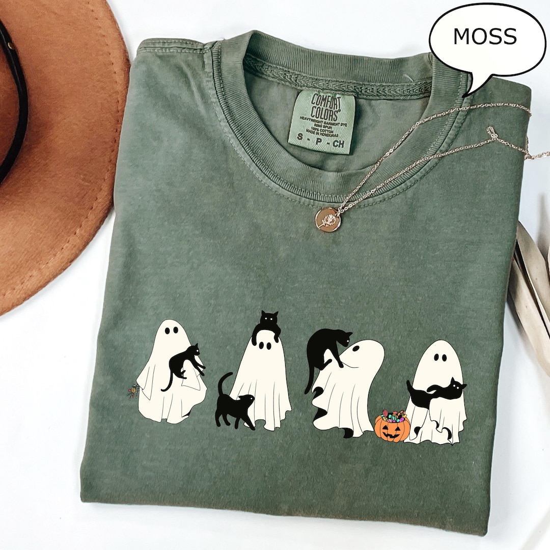 Comfort Colors® Ghost and Cat T-shirt, Halloween Ghost Shirt, Halloween ...