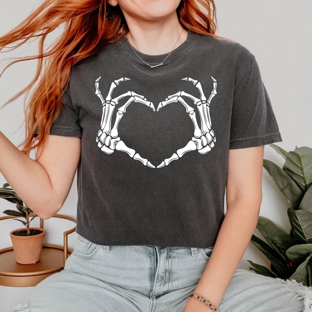 Comfort Colors® Skeleton Hand Heart Shirt, Skeleton Halloween Shirt ...
