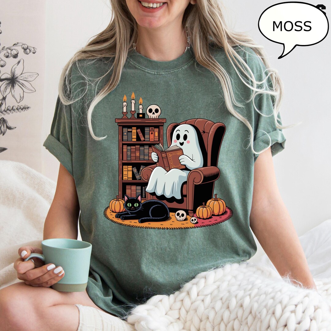 Comfort Colors® Ghost Reading Books T-shirt, Halloween Teacher Shirt ...