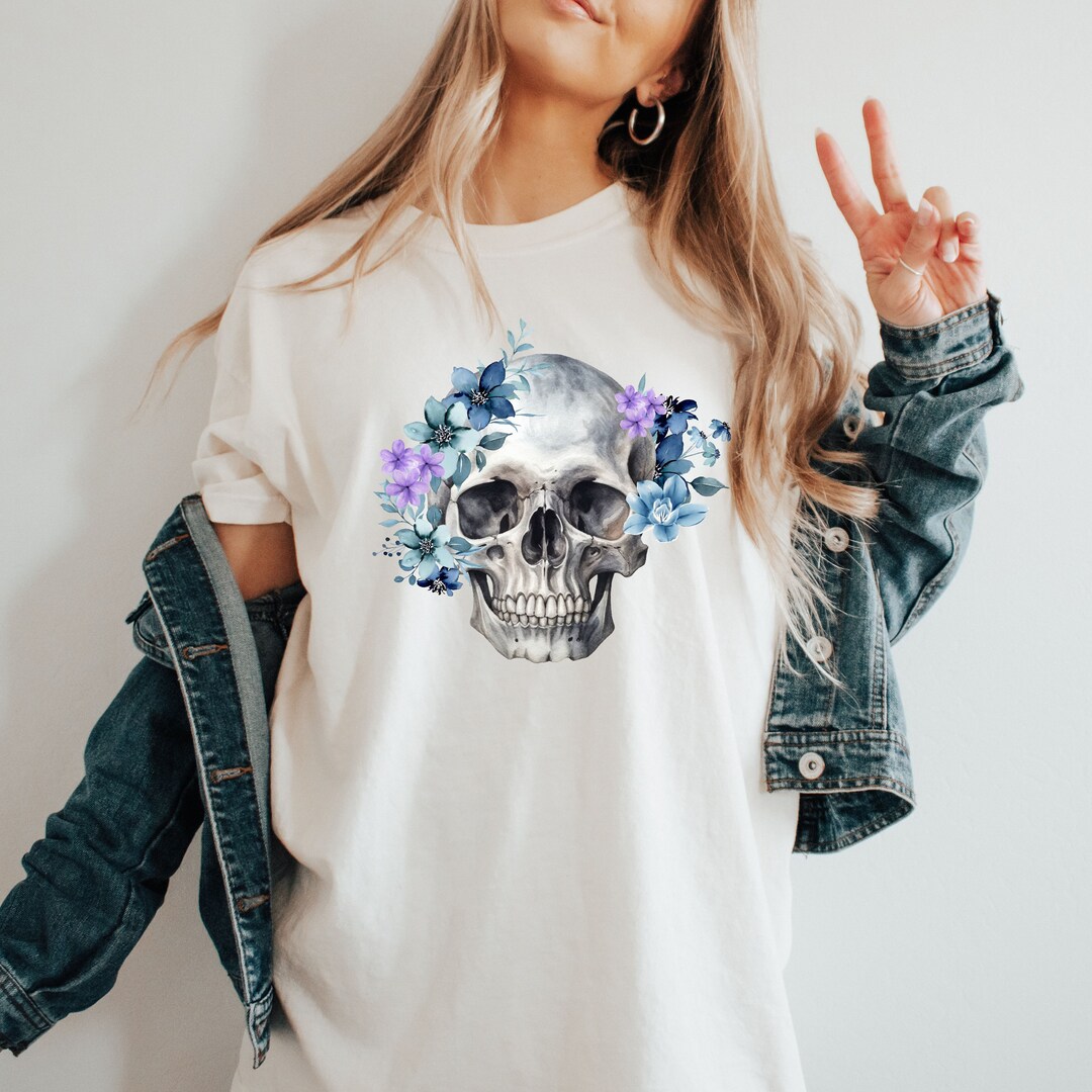 Comfort Colors® Floral Skull Shirt, Colorful Skull Shirt, Skull T Shirt ...