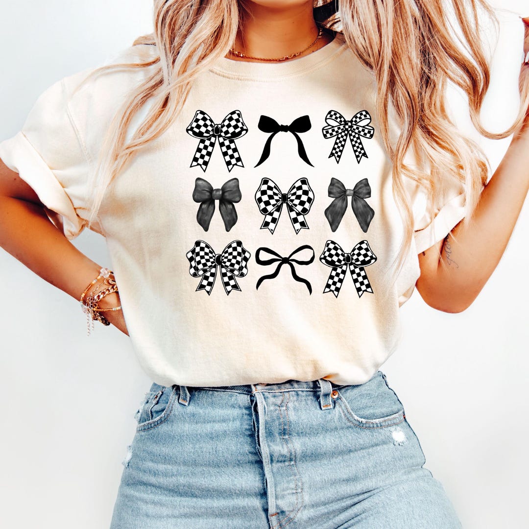 Comfort Colors® Checkered Bow T-shirt, Coquette Bow Shirt, Bows Shirt ...