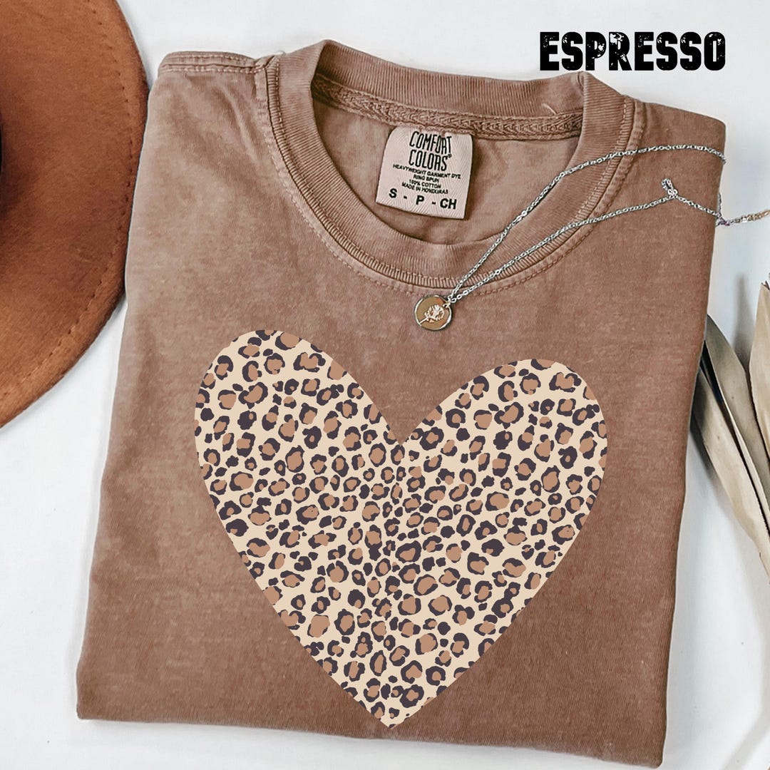 Comfort Colors® Leopard Heart Shirt, Valentine Heart T-shirt, Cute ...