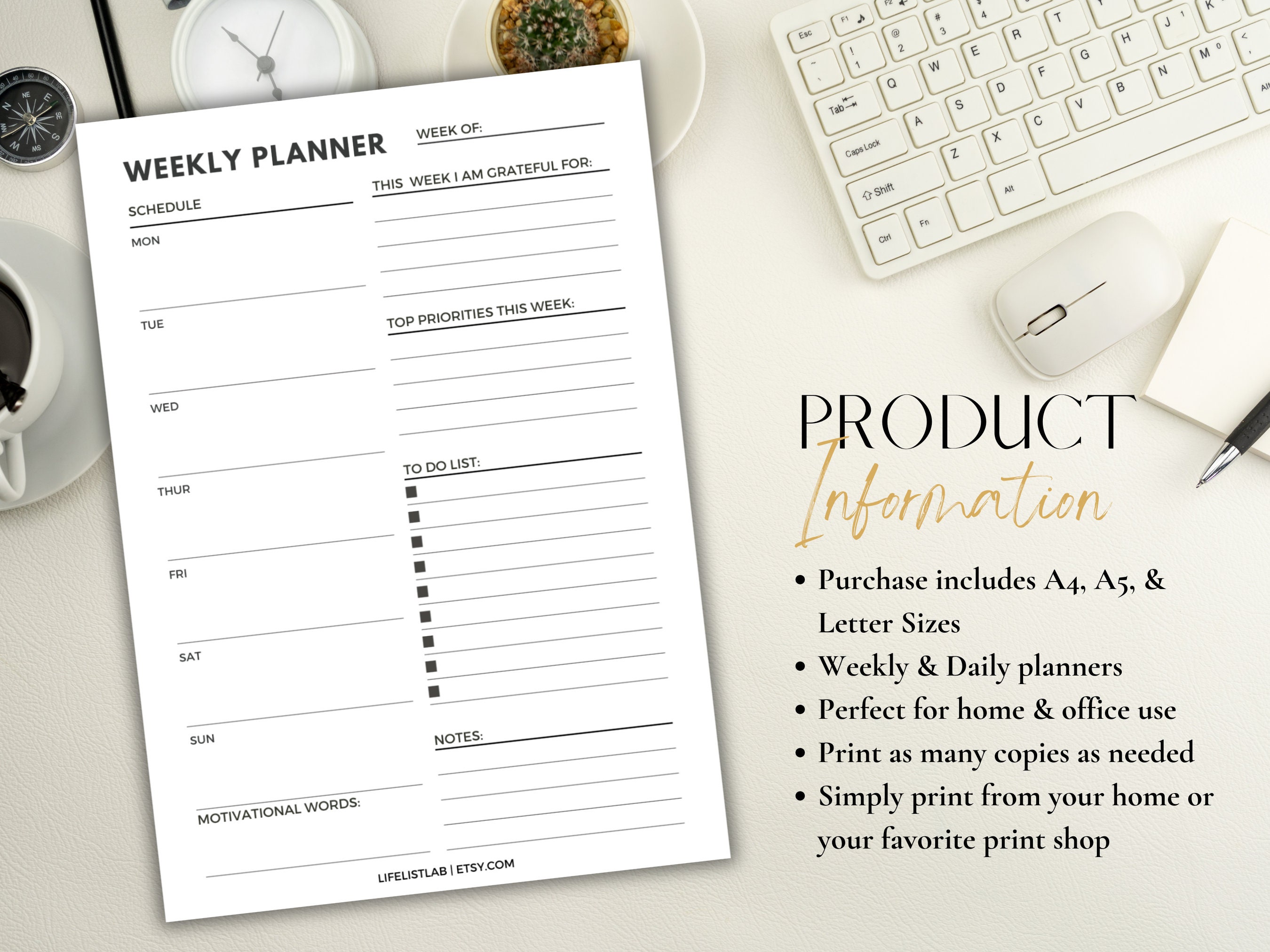 Printable to Do List Daily, Weekly To-do PDF Planner Checklist A4, A5 ...