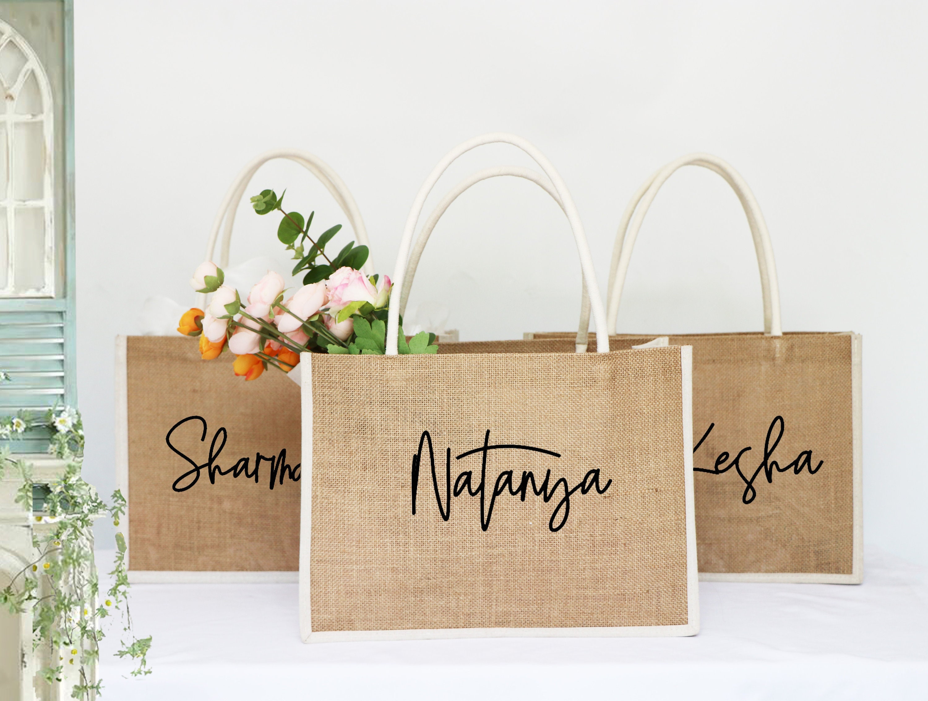 Personalized Burlap Bags, Custom Bridesmaid Burlap Beach Tote Bag ...