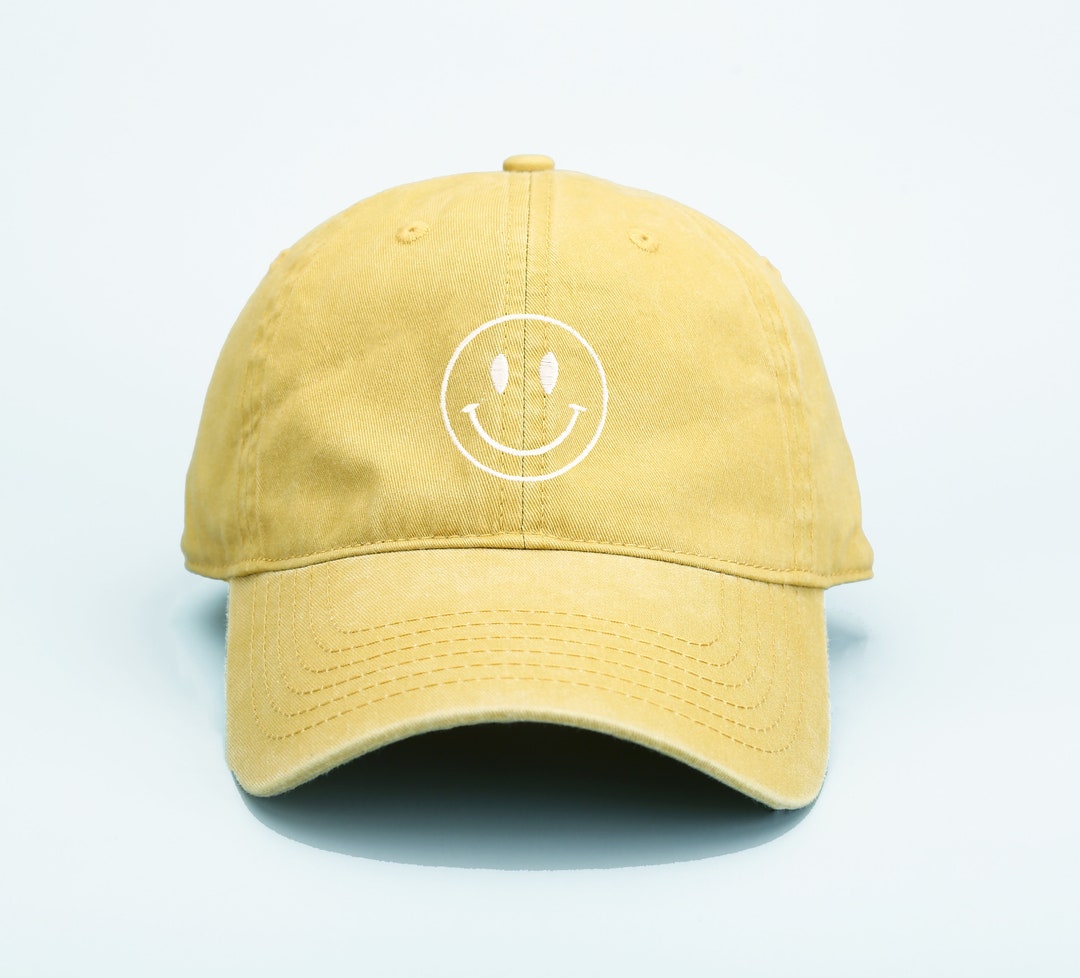 Happy Face Embroidered Cotton Baseball Cap, Stylish Casual Trendy Happy ...