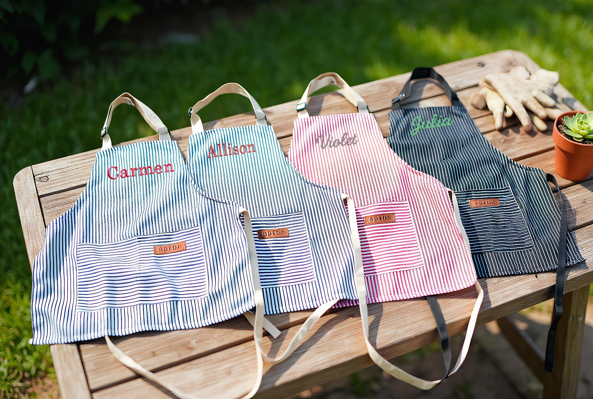 Personalized Embroidered Apron Set – Matching Family Aprons, Striped ...