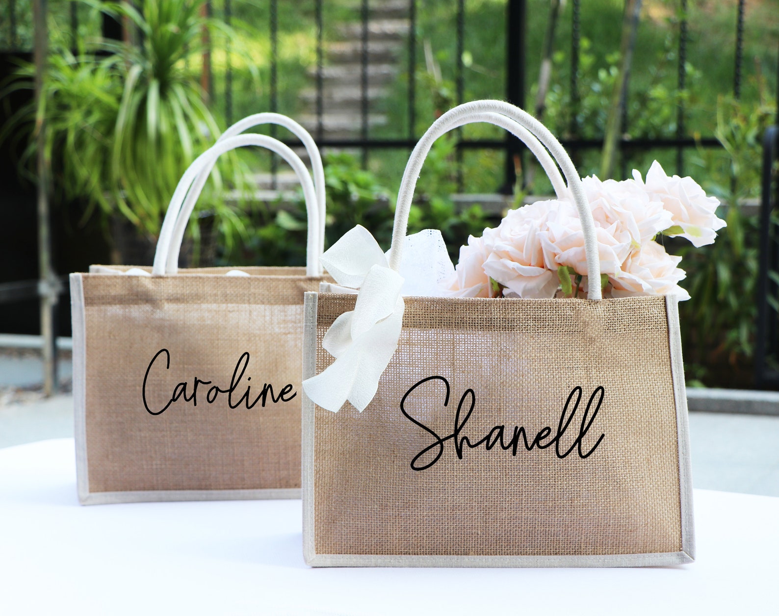 Personalized Burlap Bags, Custom Bridesmaid Burlap Beach Tote Bag ...