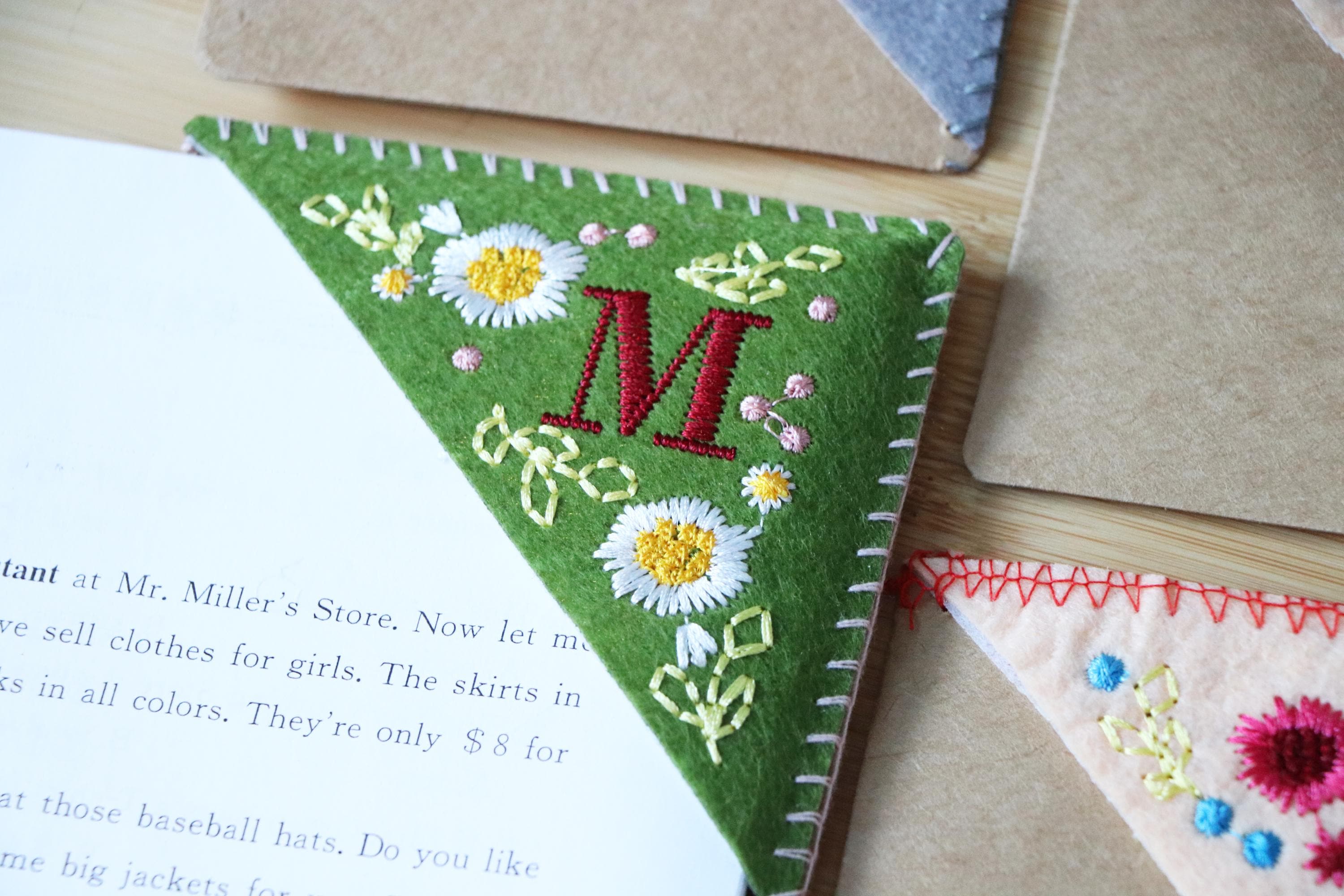 Personalized Hand Embroidered Felt Corner Bookmark: Stitched Page ...