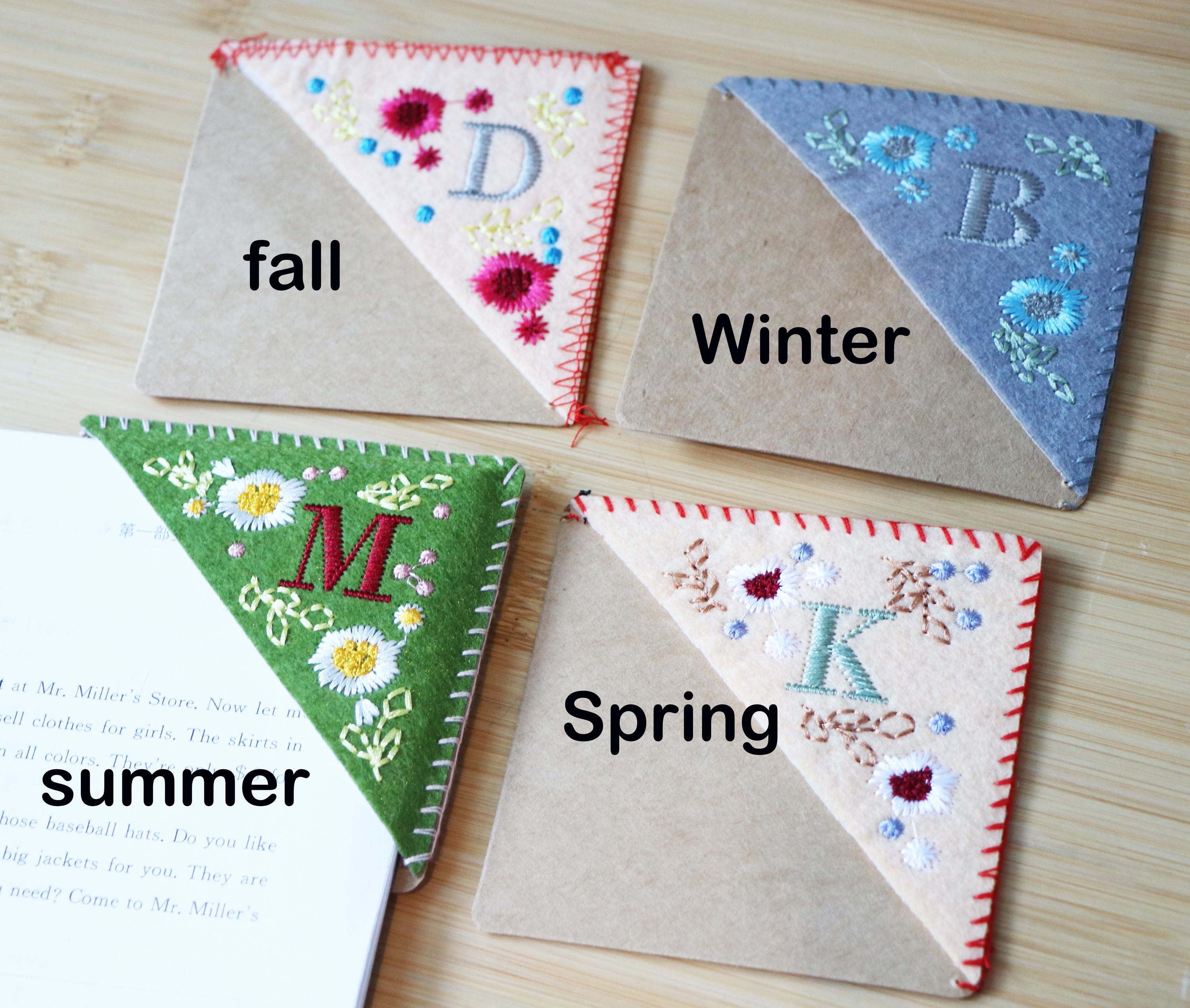 Personalized Hand Embroidered Felt Corner Bookmark: Stitched Page ...
