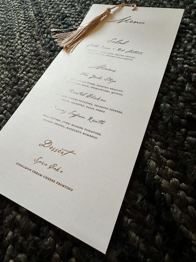 Gold Foil Menu Cards | Shiny Wedding Gold Foil Menus | Elegant White ...