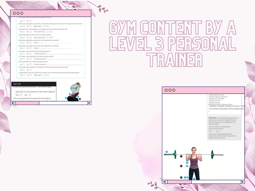 Gym Squat Assessment Form Checklist for Personal Trainers New Gym Goers ...