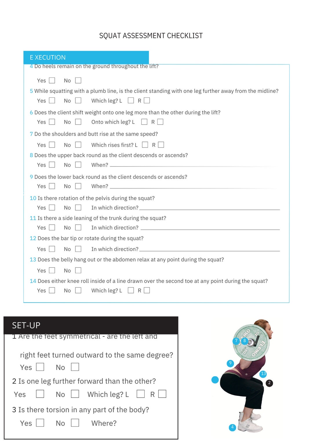 Gym Squat Assessment Form Checklist for Personal Trainers New Gym Goers ...
