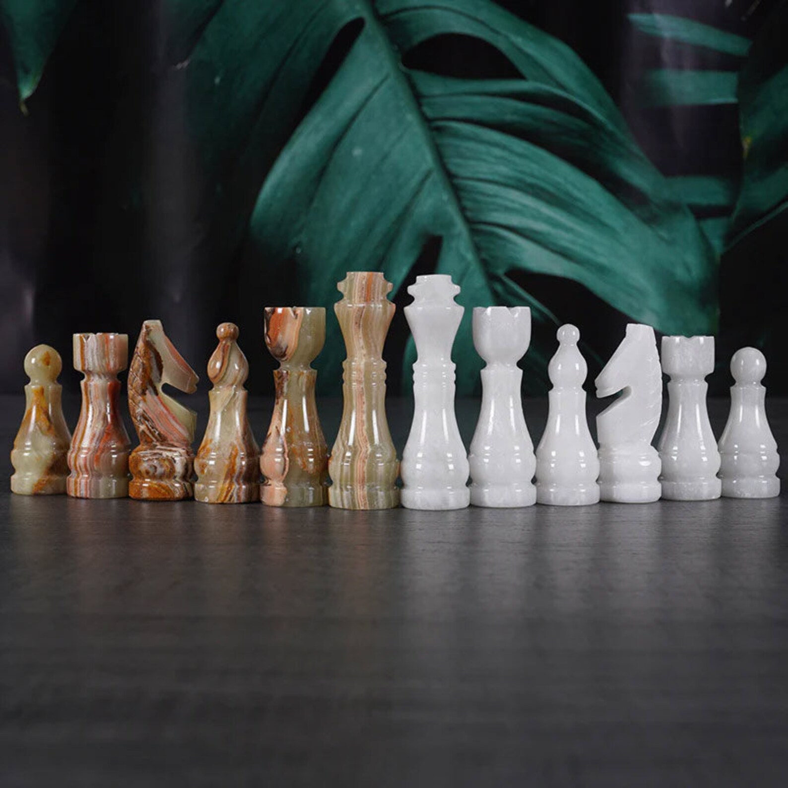 White and Green Onyx Marble Full Chess Game Original Marble - Etsy