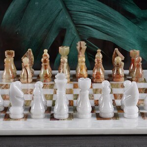 White and Green Onyx Marble Full Chess Game Original Marble Chess Set ...