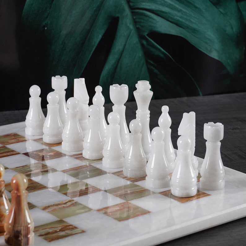 White and Green Onyx Marble Full Chess Game Original Marble Chess Set ...