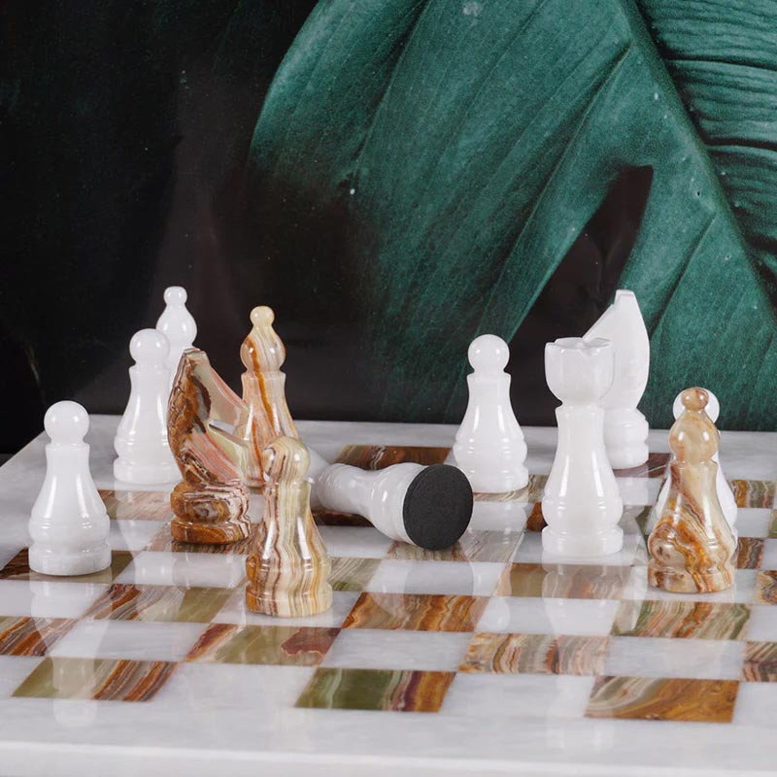 White and Green Onyx Marble Full Chess Game Original Marble Chess Set ...