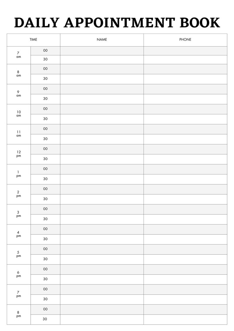 Daily Appointment, Digital Download, Printable, PDF, Daily Organizer - Etsy