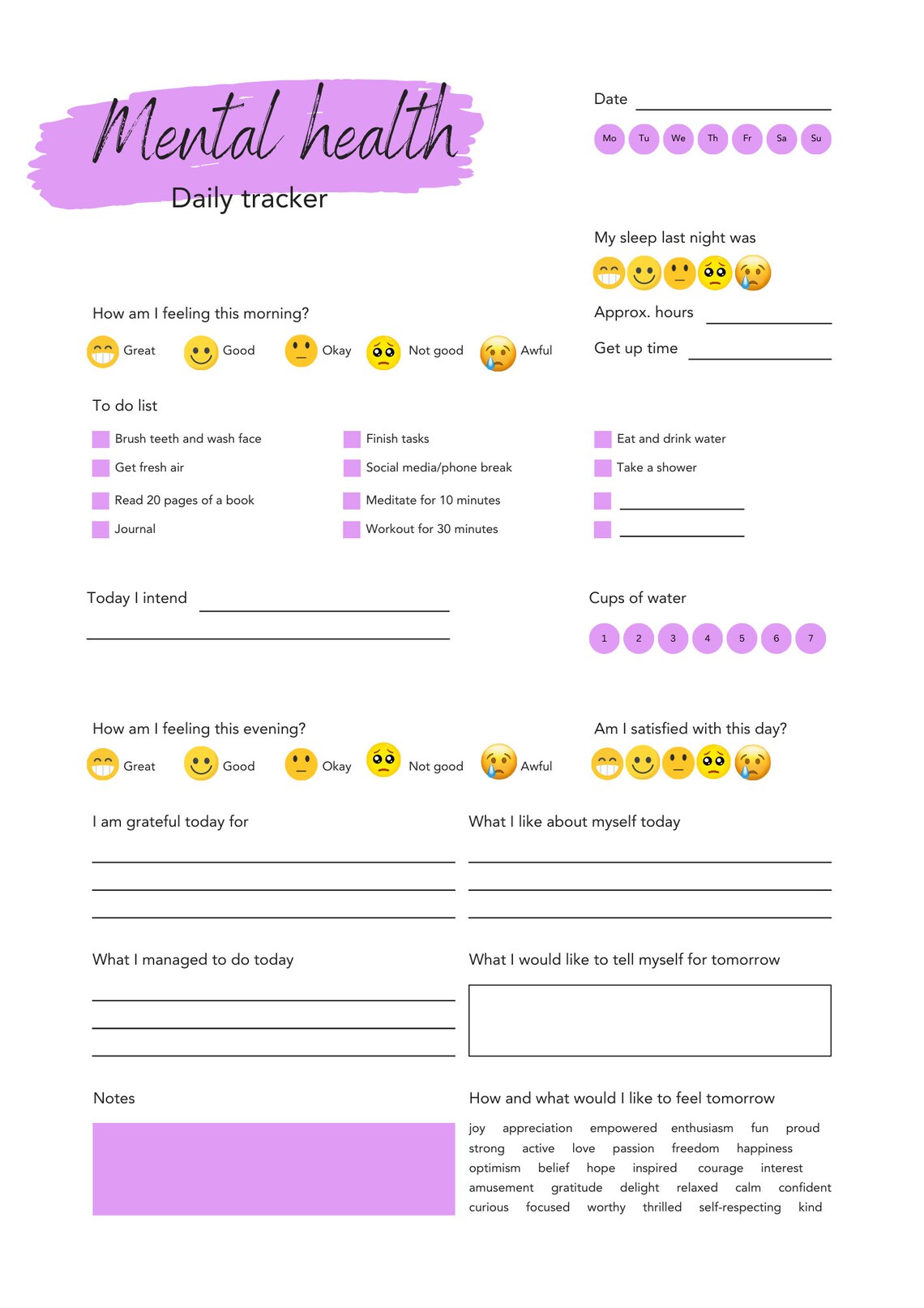 Self-care, Mental Health Kit, Daily and Monthly Mood Tracker, Journal ...