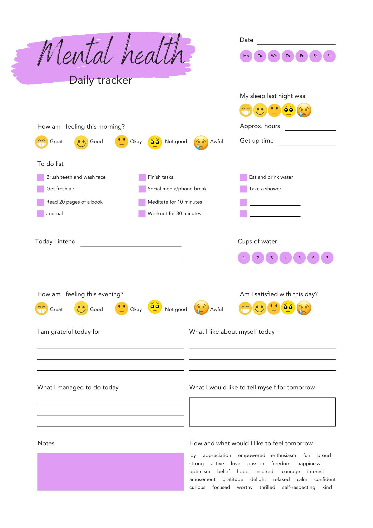 Self-care, Mental Health Kit, Daily and Monthly Mood Tracker, Journal ...