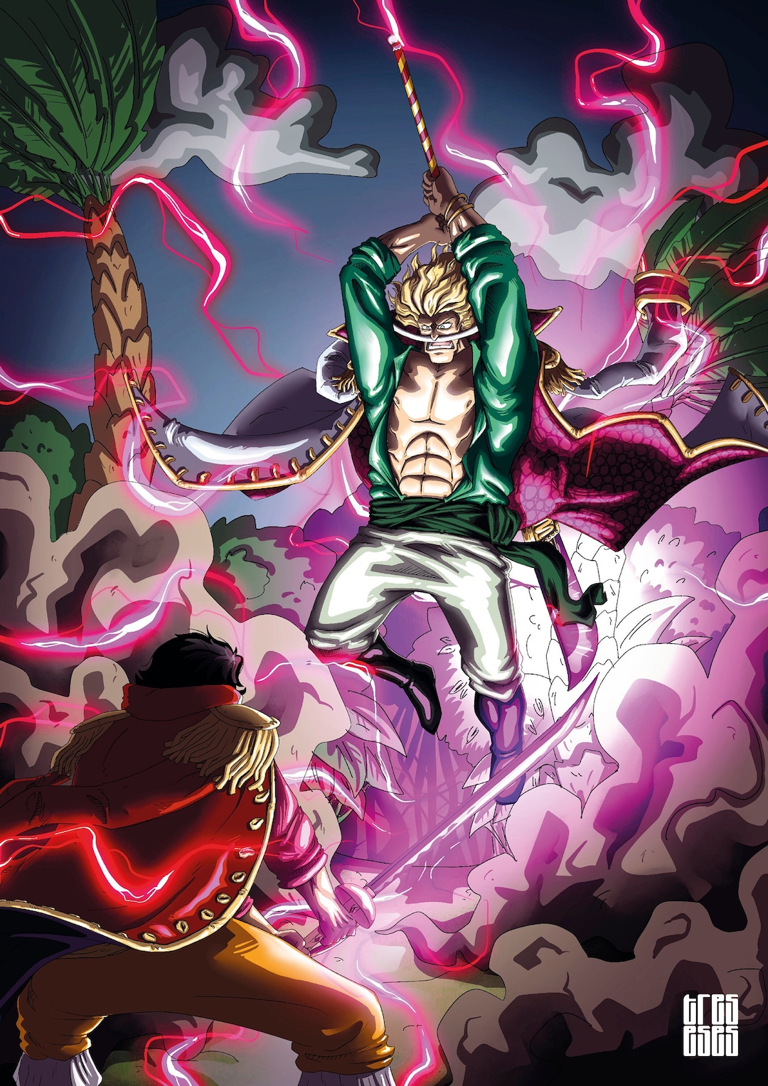 One Piece Whitebeard Vs Roger Print // A4 Illustration Based on the ...