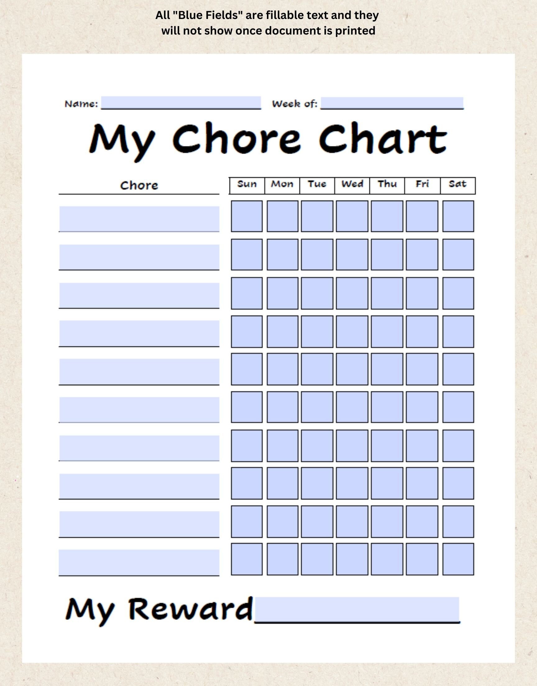 Daily and Weekly Chore Charts Printable, Editable, and PDF Fillable ...