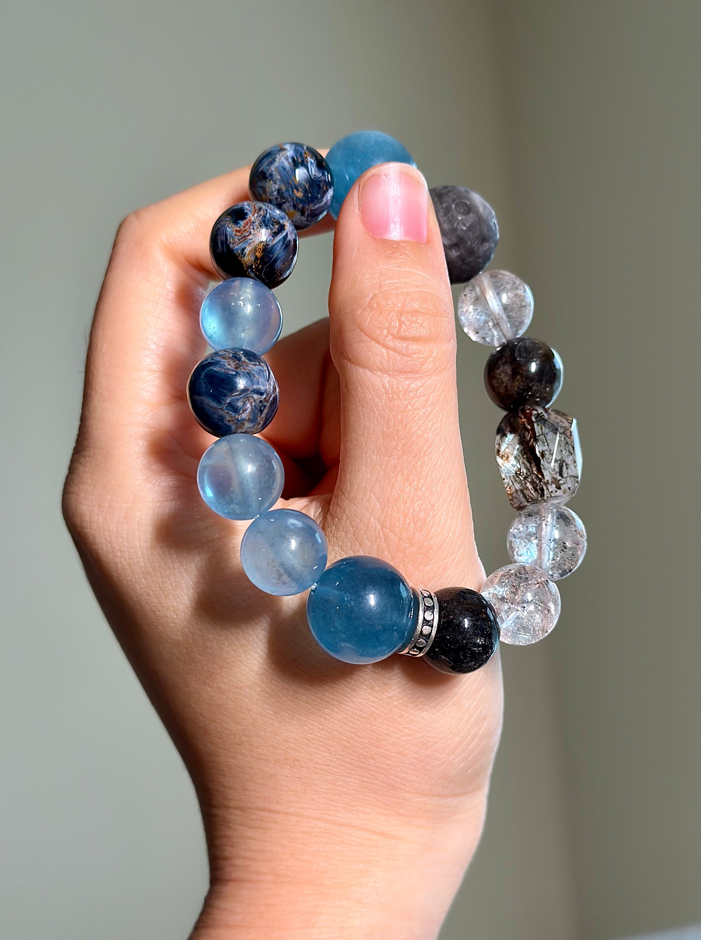 Aquamarine/herkimer Diamond/super 7, Beaded Gemstone Bracelet, Bead ...
