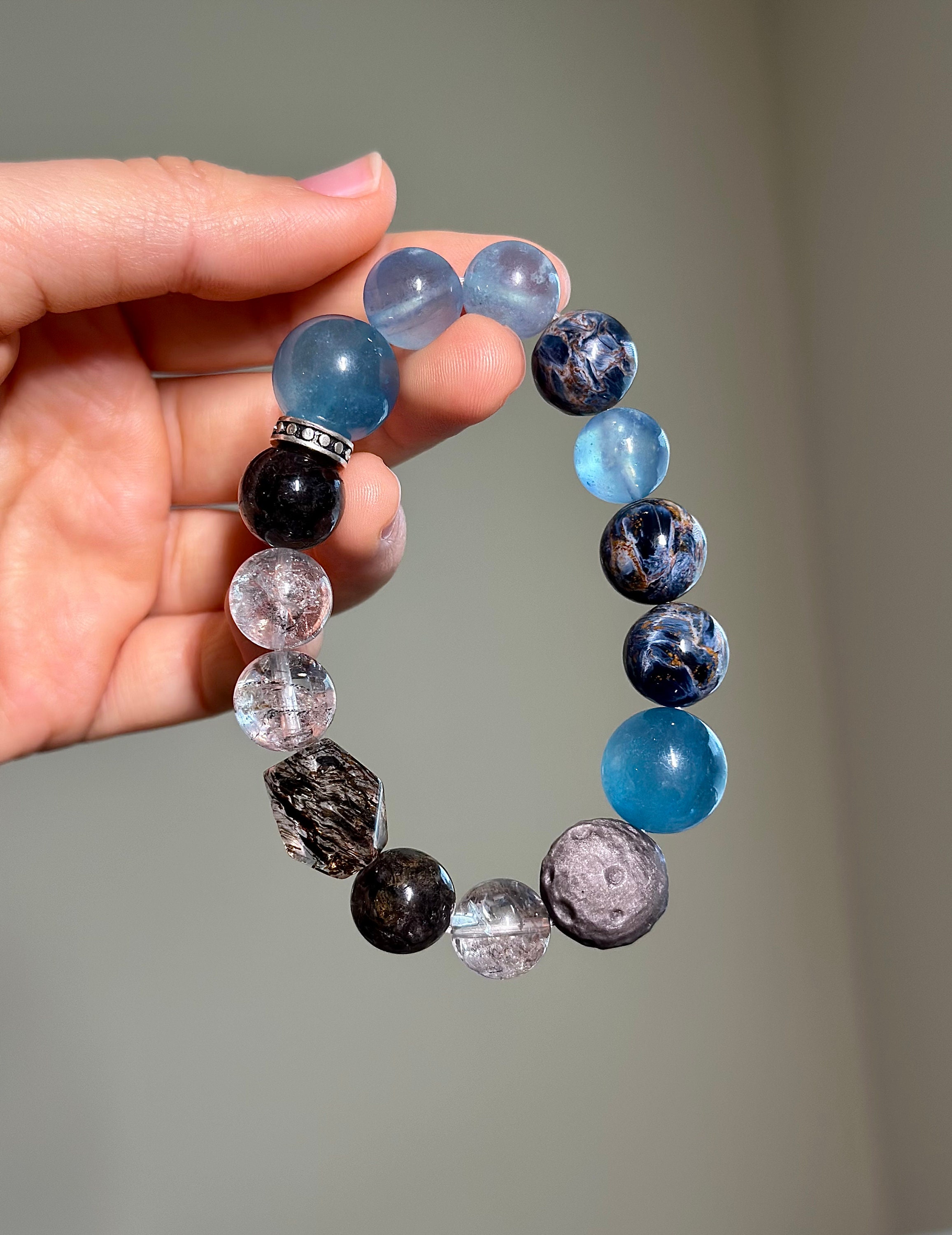 Aquamarine/herkimer Diamond/super 7, Beaded Gemstone Bracelet, Bead ...