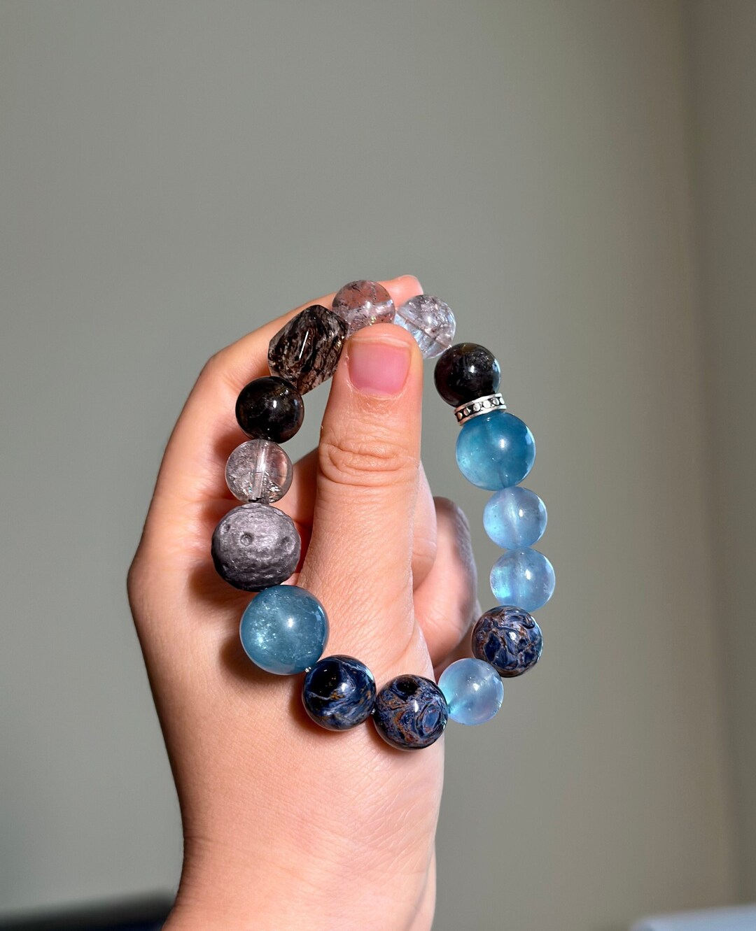 Aquamarine/herkimer Diamond/super 7, Beaded Gemstone Bracelet, Bead ...