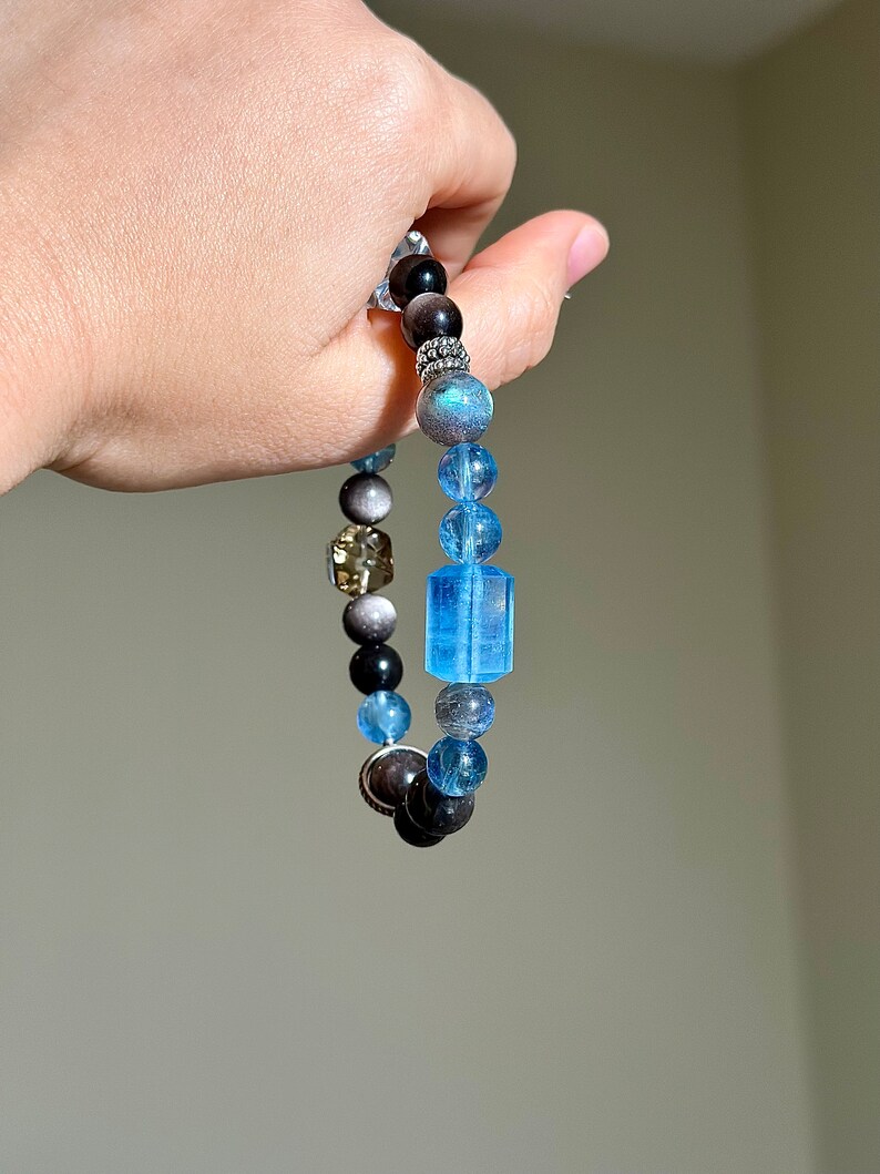 Aquamarine, Silver Obsidian, Labradorite, Smoky Quartz, Beaded Gemstone ...
