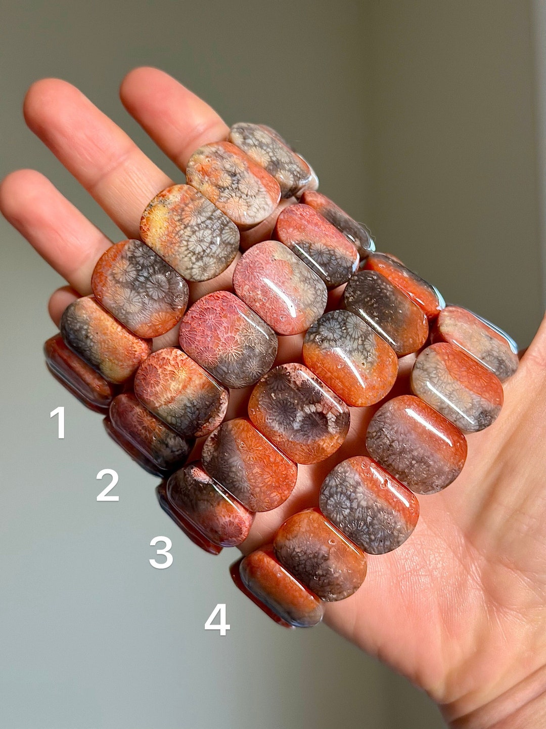 You Choose! Fossilized Coral, Coral Agate Bracelet, Bangle, Beaded ...